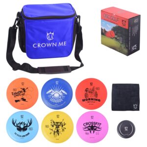 crown me disc golf starter set,disc golf set with 6 discs, 1 marker,1 towel and starter disc golf bag fairway driver