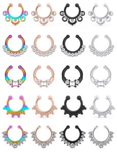 scerring fake septum nose hoop rings clear cz faux non pierced clicker hanger nose septum ring clip on body piercing jewelry 20pcs mix color 1#