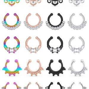 SCERRING Fake Septum Nose Hoop Rings Clear CZ Faux Non Pierced Clicker Hanger Nose Septum Ring Clip On Body Piercing Jewelry 20PCS Mix Color 1#