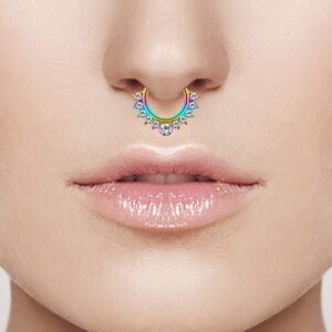 SCERRING Fake Septum Nose Hoop Rings Clear CZ Faux Non Pierced Clicker Hanger Nose Septum Ring Clip On Body Piercing Jewelry 20PCS Mix Color 1#