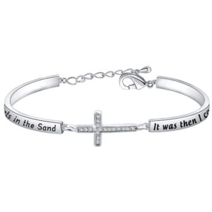 kuiyai footprints in the sand prayer cross bracelet beautiful poems quote when you saw only one set of footprints it was then that i carried you religious jewelry christian gift (silver bracalet)