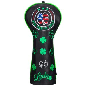 big teeth golf head covers driver hybrid fairway cover golf club protector lucky clover and usa pattern black (driver cover)