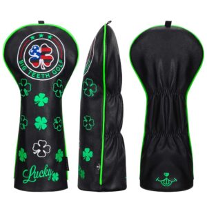 BIG TEETH Golf Head Covers Driver Hybrid Fairway Cover Golf Club Protector Lucky Clover and USA Pattern Black (Driver Cover)