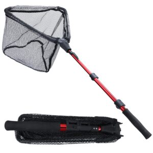 sougayilang fishing net fish landing net, foldable collapsible telescopic pole, durable nylon material mesh, safe fish catching or releasing-rsj115cm