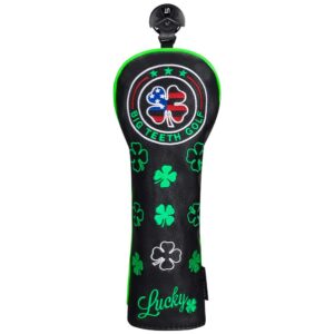 big teeth golf head covers driver hybrid fairway cover golf club protector lucky clover and usa pattern black (driver cover)