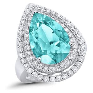 blue apple co. simulated paraiba tourmaline cz size-9 teardrop pear bridal wedding engagement ring round simulated cubic zirconia 925 sterling silver