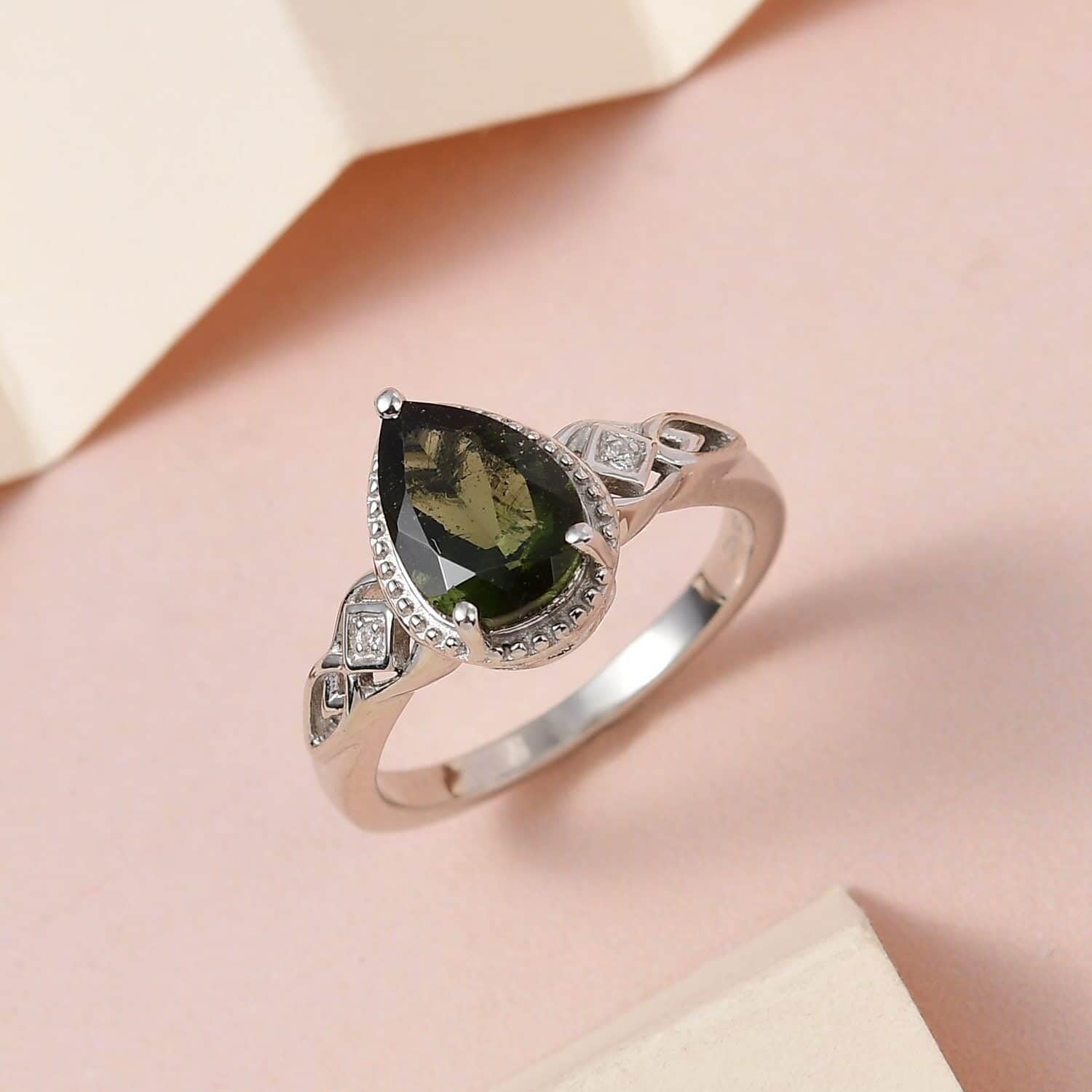 Shop LC Ct 1.5 Moldavite Engagement Ring for Women 925 Sterling Silver Platinum Plated Zircon Wedding Gifts for Women Size 8 Engagement Anniversary Wedding Promise Birthday Gifts