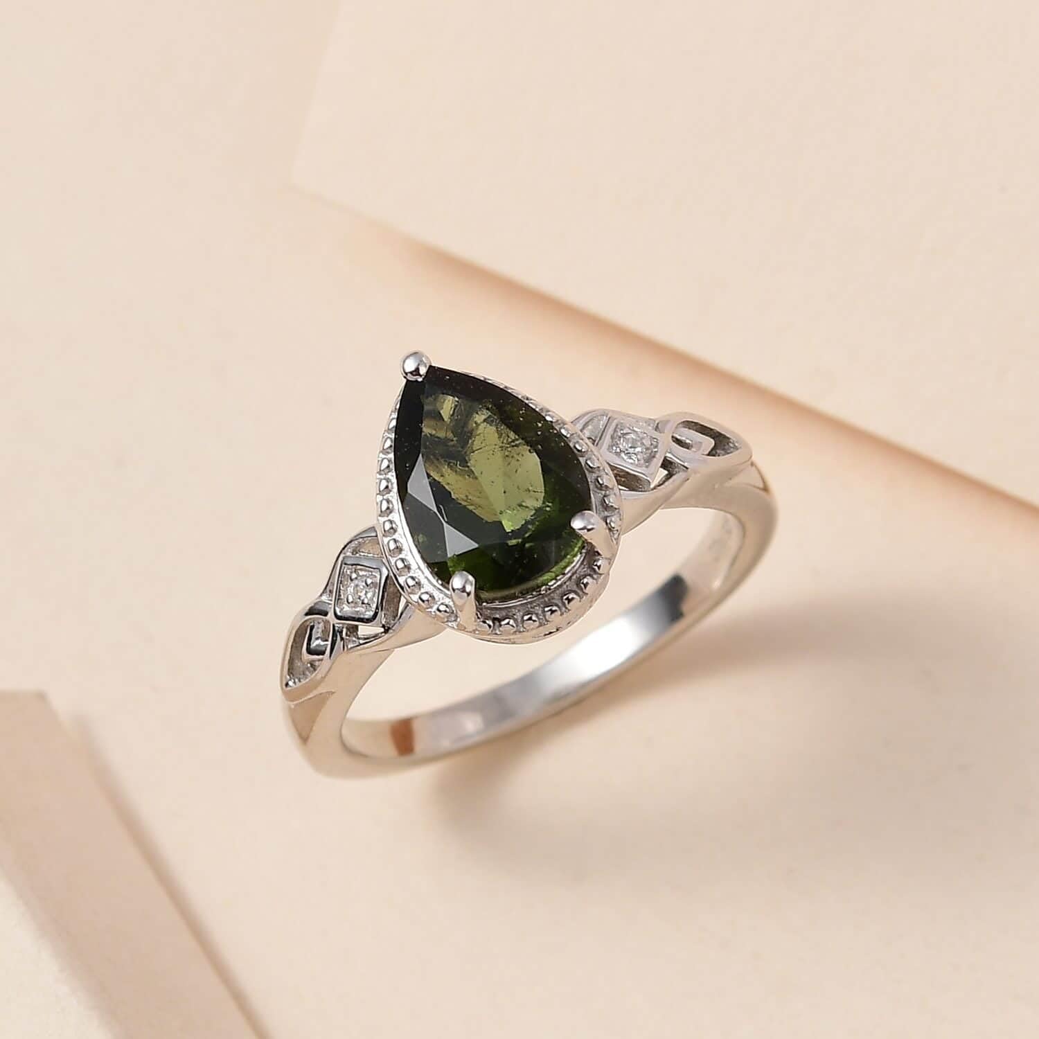 Shop LC Ct 1.5 Moldavite Engagement Ring for Women 925 Sterling Silver Platinum Plated Zircon Wedding Gifts for Women Size 8 Engagement Anniversary Wedding Promise Birthday Gifts