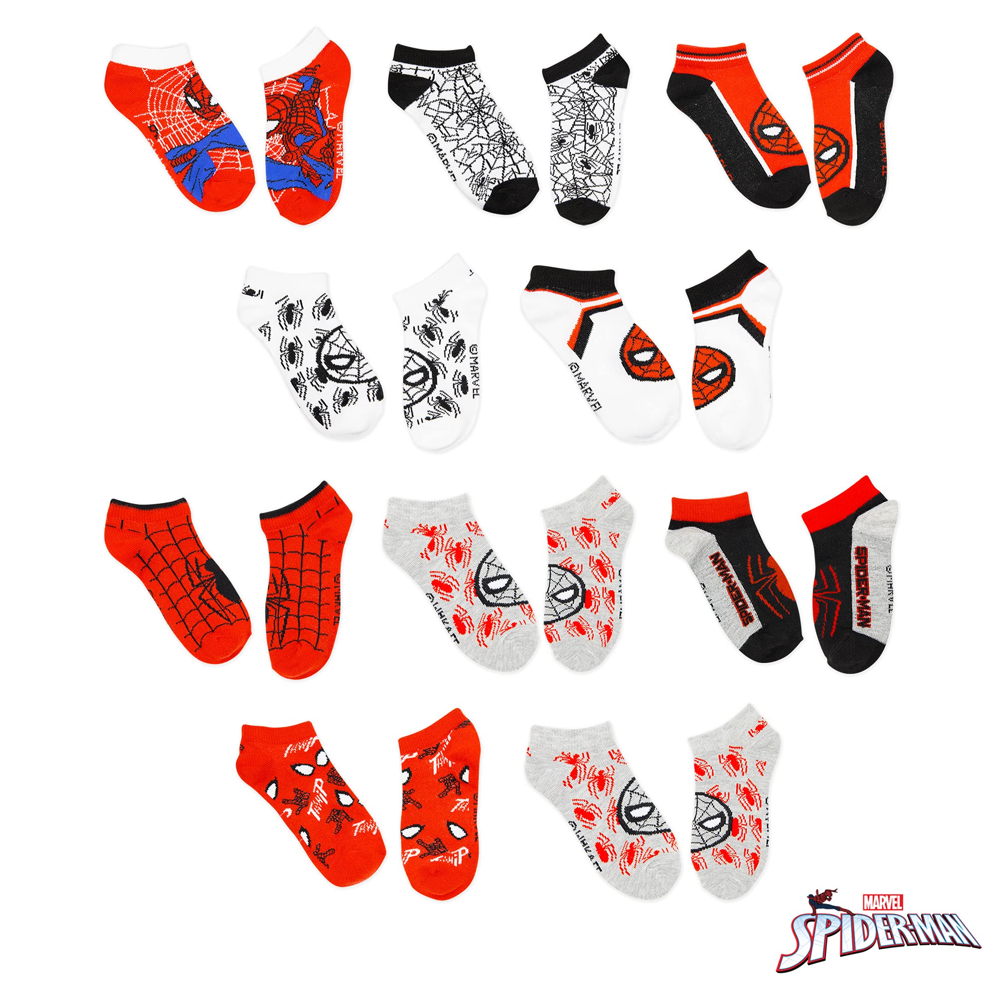 Marvel Spider-Man Socks for Boys, 10 Pairs Low Cut Socks for Boys Ages 3-9