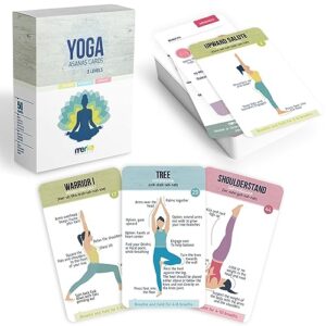 merka yoga cards, 50 flash cards deck with poses for class sequencing & practice, sanskrit and cues for beginners, teachers, women workout fitness