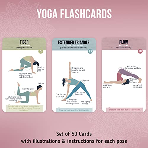 merka Yoga Cards, 50 Flash Cards Deck with Poses for Class Sequencing & Practice, Sanskrit and Cues for Beginners, Teachers, Women Workout Fitness