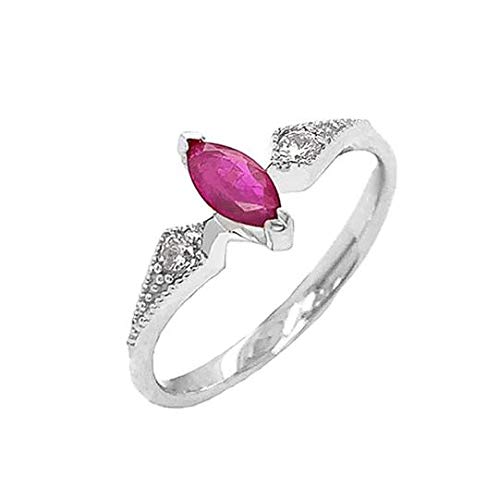 Takar Sterling Silver Genuine Ruby and White Topaz Ring, Marquise-Shaped Ruby Rings, July Birthstone Sterling Silver Rings For Women, Elegant Silver Jewelry Birthday Gift For Her Made In USA.