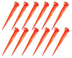 16" 12 pcs tent pegs garden stakes durable and strong plastic tent stakes for beach mat, camping, hiking, garden, landscape stakes, orange stakes uv resistant