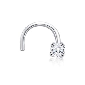 lavari jewelers 0.01 carat genuine diamond curved screw nose ring for women in 14k white gold 20 gauge