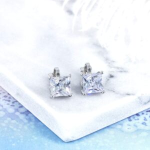 YOQUCOL 2 Pairs Clip On Earrings 8MM Cubic Zirconia Crystal Non Pierced Clip On Stud Earrings For Women