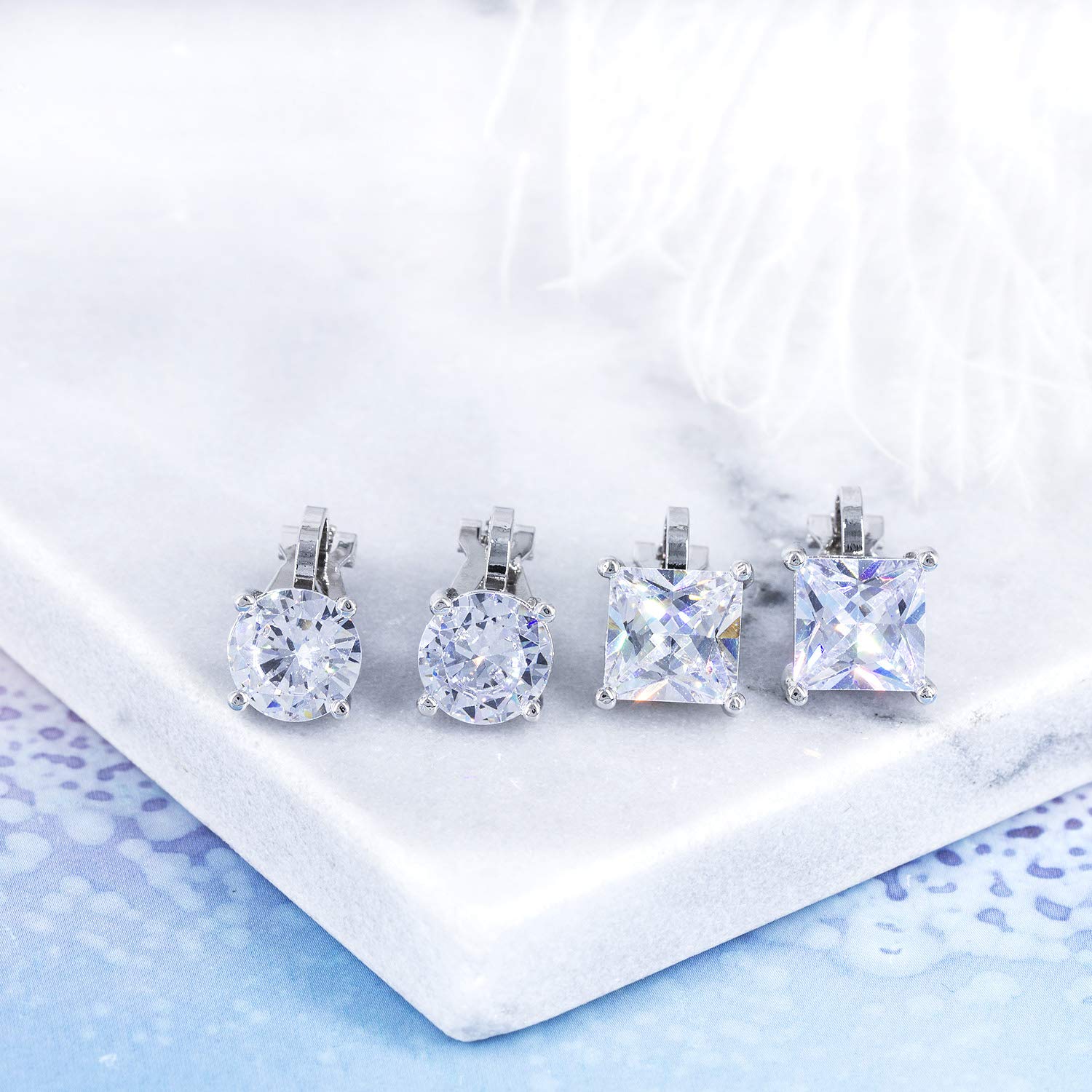 YOQUCOL 2 Pairs Clip On Earrings 8MM Cubic Zirconia Crystal Non Pierced Clip On Stud Earrings For Women