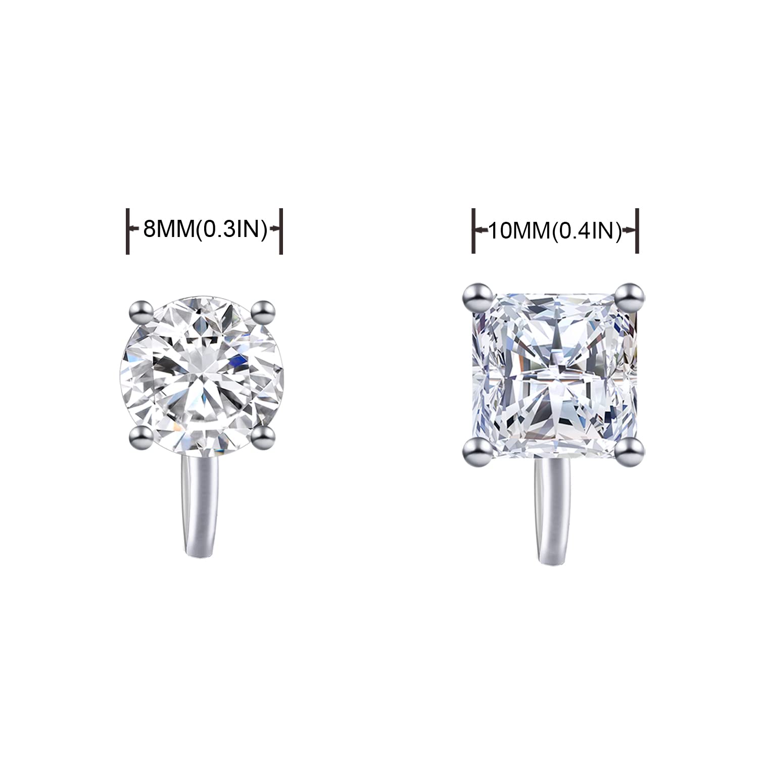 YOQUCOL 2 Pairs Clip On Earrings 8MM Cubic Zirconia Crystal Non Pierced Clip On Stud Earrings For Women