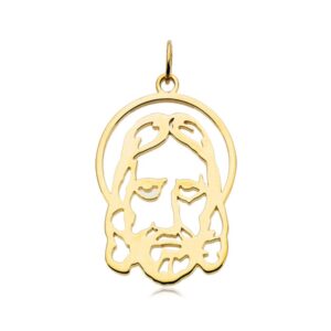 the black bow 14k yellow gold face of jesus small silhouette pendant - 14mm x 9mm