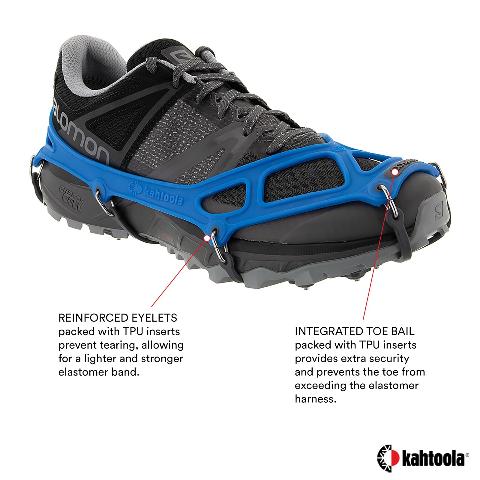 Kahtoola EXOspikes Footwear Traction for Winter Hiking & Running in Snow, Ice & Rocky Terrain - Blue - Large