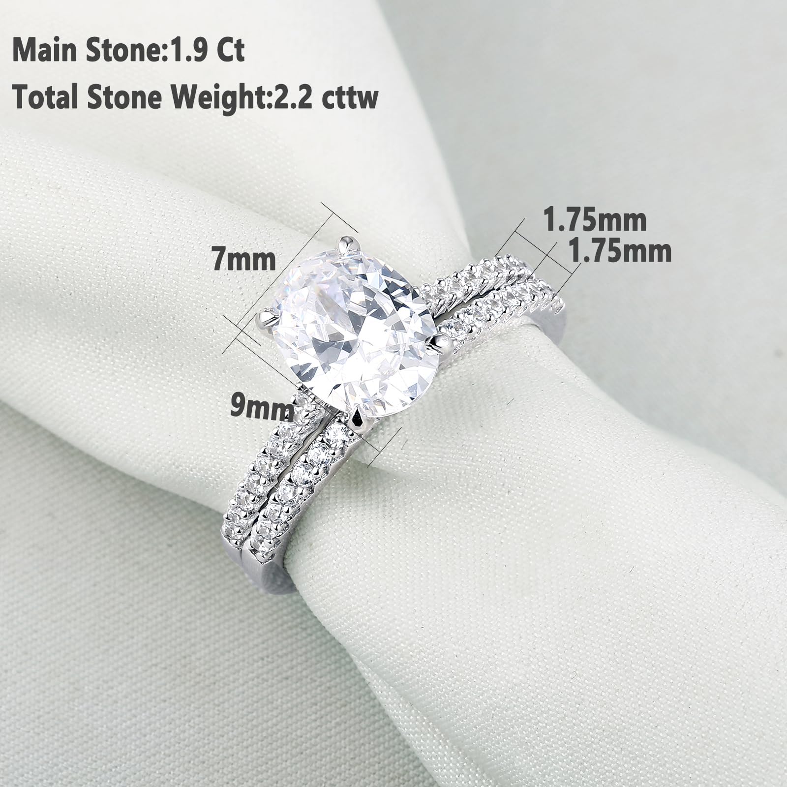 Newshe Jewellery Engagement Rings for Women Wedding Ring Set AAAAA Cz Solitaire Sterling Silver Oval 2.2Ct Size 8