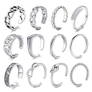 mayhoop 12pcs open toe rings adjustable toe band ring set finger foot jewelry for women men