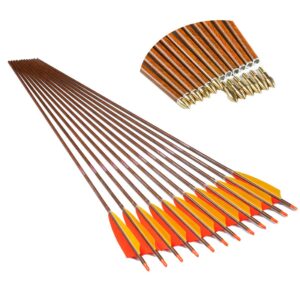 linkboy archery carbon arrows hunting target arrows wood skin with removable tip for compound recurve long bows, spine 300 400 450 500 600, pack of 6/12pcs (sp300 32" 12pcs)