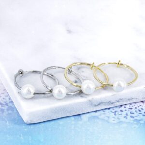 YOQUCOL 2 Pairs Clip On Hoop Earrings for Women Simulated Freshwater Pearl Non Pierced Ears Spring Hoops