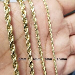 Yellow Gold Diamond Cut Rope Chain Real Solid 14k 16" to 26", 3.0mm (22)