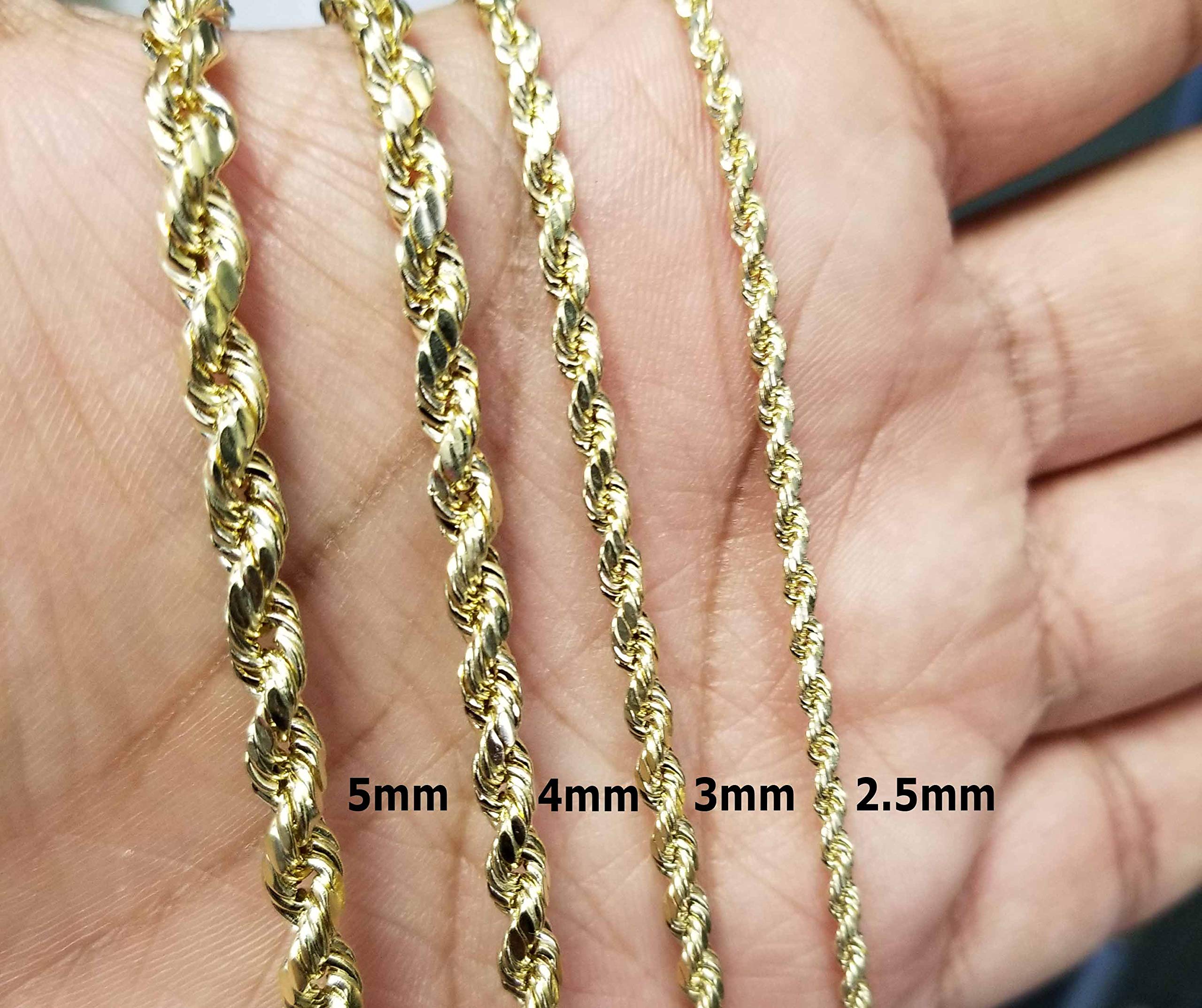 Yellow Gold Diamond Cut Rope Chain Real Solid 14k 16" to 26", 3.0mm (22)