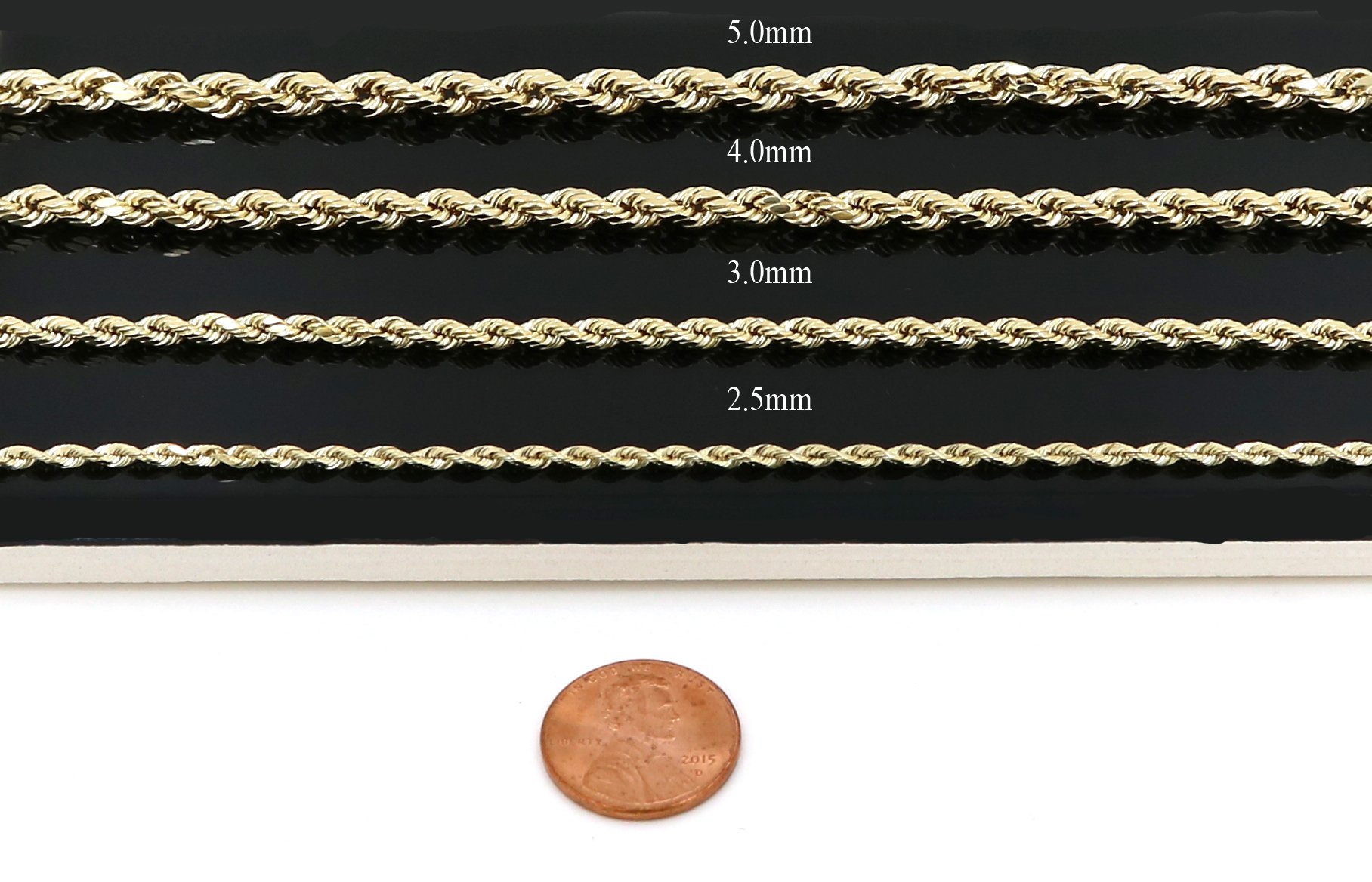 Yellow Gold Diamond Cut Rope Chain Real Solid 14k 16" to 26", 3.0mm (22)