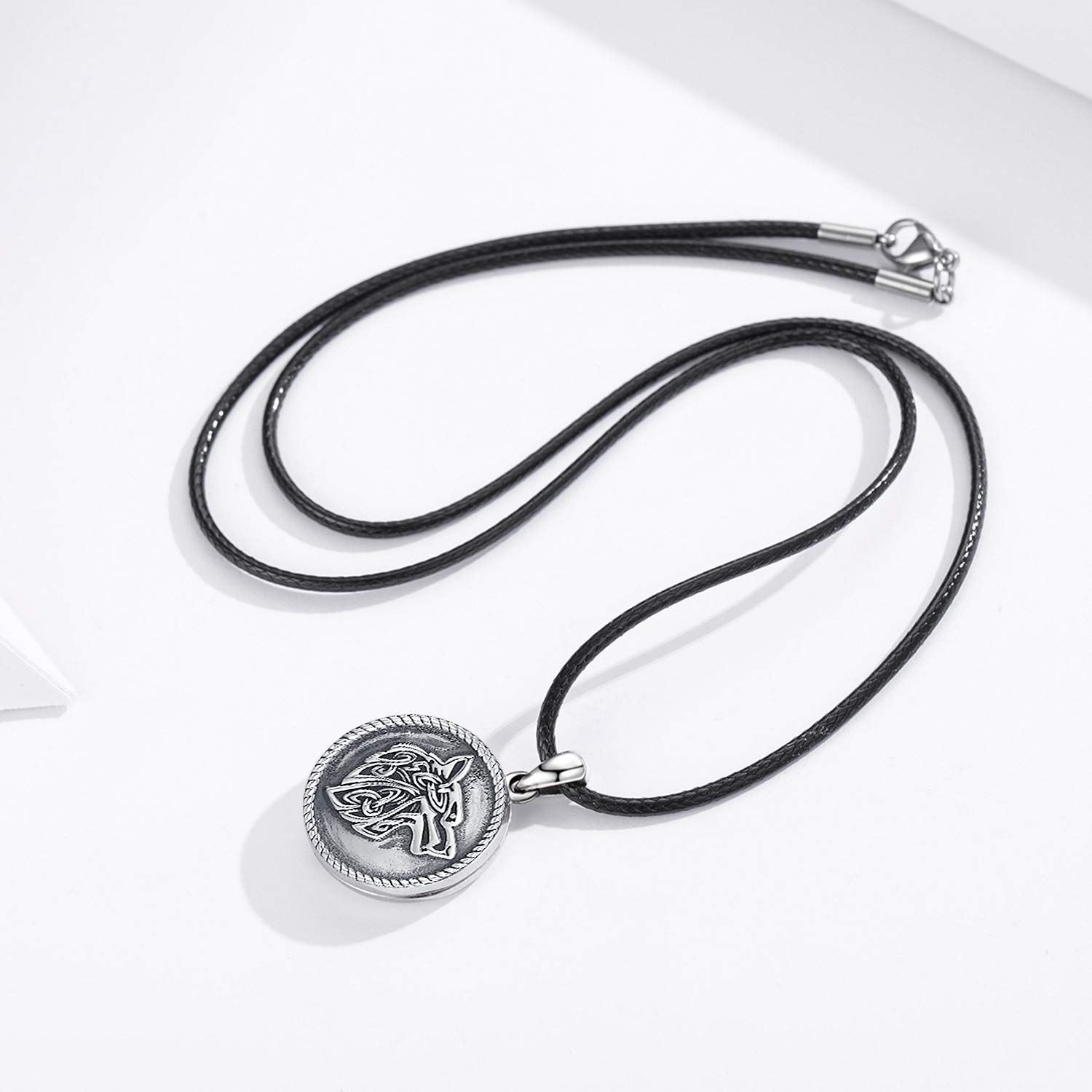 CHENGHONG Wolf Necklace Locket Necklace 925 Sterling Silver Locket Necklace That Holds Pictures Vintage Oxidized Wolf Pendant for Women Viking Jewelry for Men