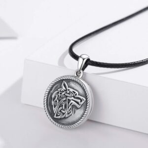 CHENGHONG Wolf Necklace Locket Necklace 925 Sterling Silver Locket Necklace That Holds Pictures Vintage Oxidized Wolf Pendant for Women Viking Jewelry for Men