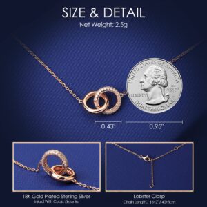 URIZZD S925 Sterling Silver Necklace for Women Cubic Zirconia Pendant Rose Gold Plated Chain Necklace Trendy Gifts for Women