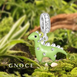 GNOCE Dinosaur Charm Pendant Sterling Silver Purple/Green Enamelled Dinosaur Pendant Charm Fit Bracelet/Necklace Charm for Women(Purple Dinosaur)