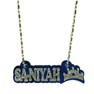 MIRROR MANIA Name Plate Custom Name Necklace Nameplate Name Laser Cut Personalized, Diamond Look Letters with Color Choice Back, Chain and Design, Made To Order Any Name - Dazzling and Stunning!