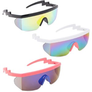 zodaca neon 80's sunglasses for rave accessories, rimless mirrored glasses (3 pack)