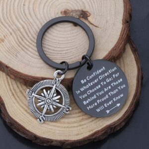 QIIER Graduation Gifts Be Confident In Whatever Direction You Choose To Go Keychain with Compass Charm Graduation Keychain New Adventure Gift (Black-be confident)