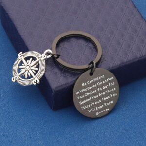 QIIER Graduation Gifts Be Confident In Whatever Direction You Choose To Go Keychain with Compass Charm Graduation Keychain New Adventure Gift (Black-be confident)