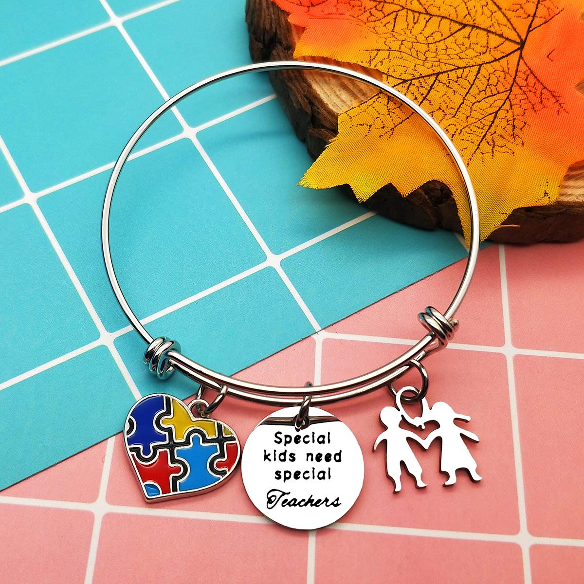 Autism Teacher Bracelet for Autism Teacher Gift for Autism Awareness Bracelet Autism Awareness Gift Autism Charm Bangle for Autism Awareness Educator Gift Jewelry for Autism Teachers Appreciation Gift