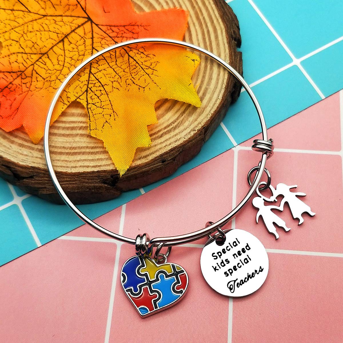 Autism Teacher Bracelet for Autism Teacher Gift for Autism Awareness Bracelet Autism Awareness Gift Autism Charm Bangle for Autism Awareness Educator Gift Jewelry for Autism Teachers Appreciation Gift