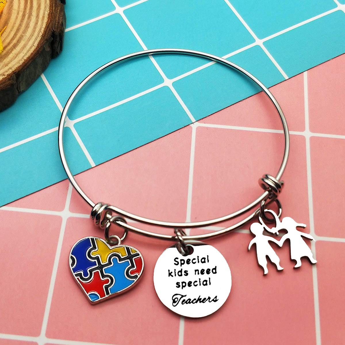 Autism Teacher Bracelet for Autism Teacher Gift for Autism Awareness Bracelet Autism Awareness Gift Autism Charm Bangle for Autism Awareness Educator Gift Jewelry for Autism Teachers Appreciation Gift