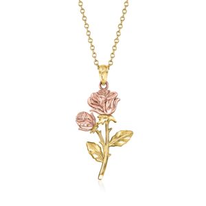 ross-simons 14kt 2-tone gold rose pendant necklace. 16 inches