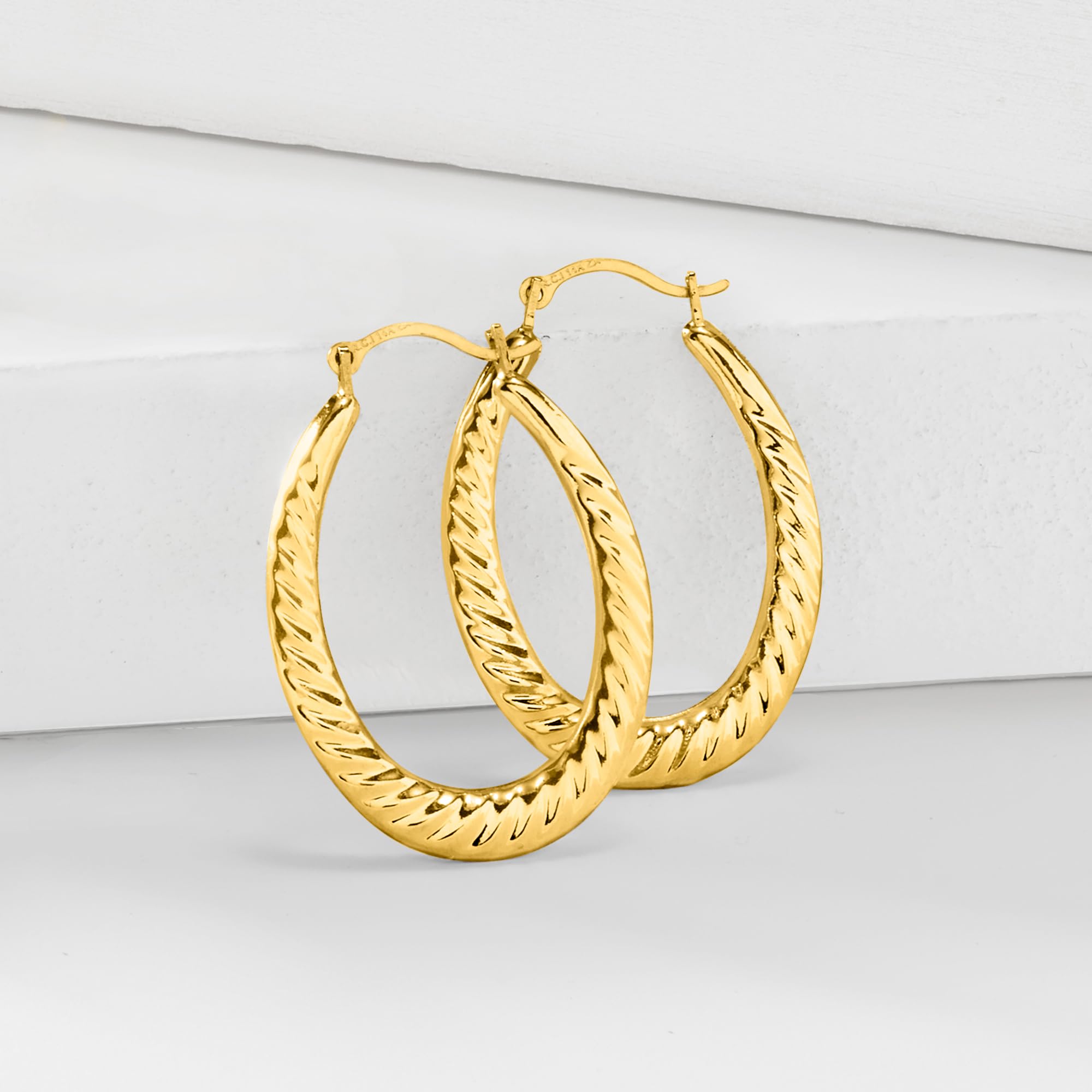 Ross-Simons 14kt Yellow Gold Twisted Oval Hoop Earrings