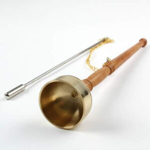 YJSD Solid Brass Hand Call Bell with Wooden Handle, Tibetan Buddhist Handmade Copper Prayer Wheel, Widely Used in Various Buddhist Ceremonies