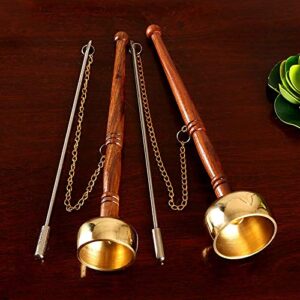 YJSD Solid Brass Hand Call Bell with Wooden Handle, Tibetan Buddhist Handmade Copper Prayer Wheel, Widely Used in Various Buddhist Ceremonies