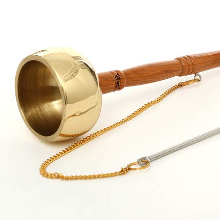 YJSD Solid Brass Hand Call Bell with Wooden Handle, Tibetan Buddhist Handmade Copper Prayer Wheel, Widely Used in Various Buddhist Ceremonies