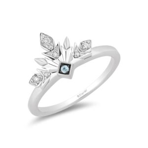 jewelili enchanted disney fine jewelry sterling silver 1.5mm round cut swiss blue topaz and 1/5 cttw natural white round diamonds frozen 2 elsa snowflake ring size 7