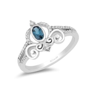 jewelili enchanted disney fine jewelry sterling silver with 1/10cttw diamonds and london blue topaz cinderella carriage ring size 7