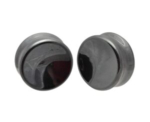 mystic metals body jewelry pair of hematite stone concave double flare plugs (stn-643) (1" (25mm))