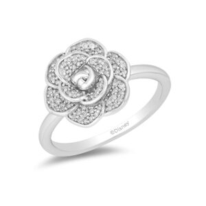 jewelili enchanted disney fine jewelry sterling silver with 1/5 cttw diamonds cinderella 70th anniversary gardenia flower ring